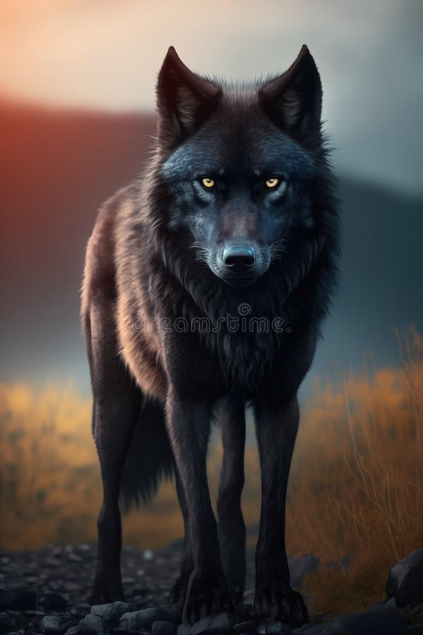 Black Angry Wolf. Generative AI Stock Illustration - Illustration of ...