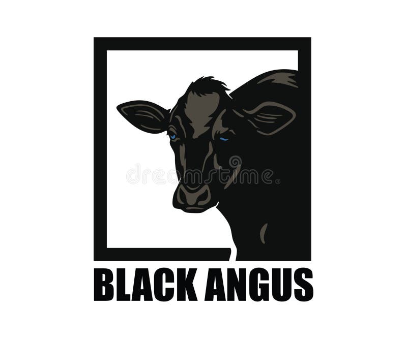 BLACK ANGUS CATTLE HEAD in RECTANGLE LOGO, Stock Illustration ...