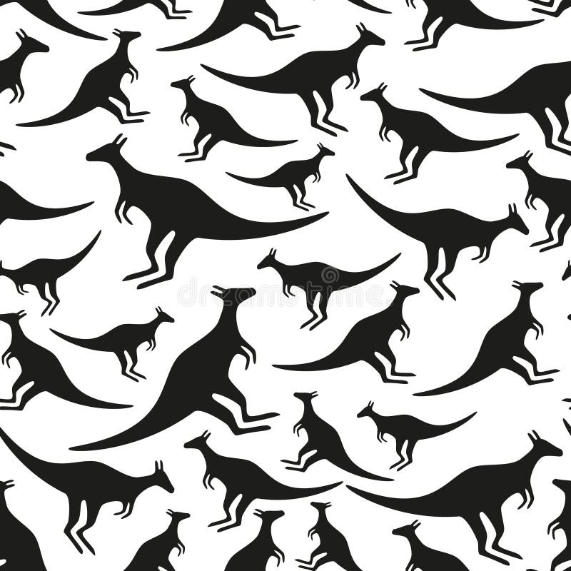 Black Animal Kangaroo Seamless Vector Pattern Stock Vector - Illustration of wallpaper, white ...
