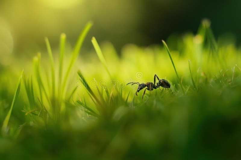 Black Ant Walking on Green Grass in the Garden Stock Illustration ...