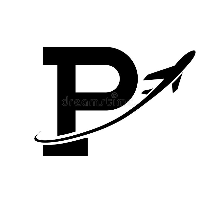 Black Antique Letter P Icon with an Airplane Stock Vector ...