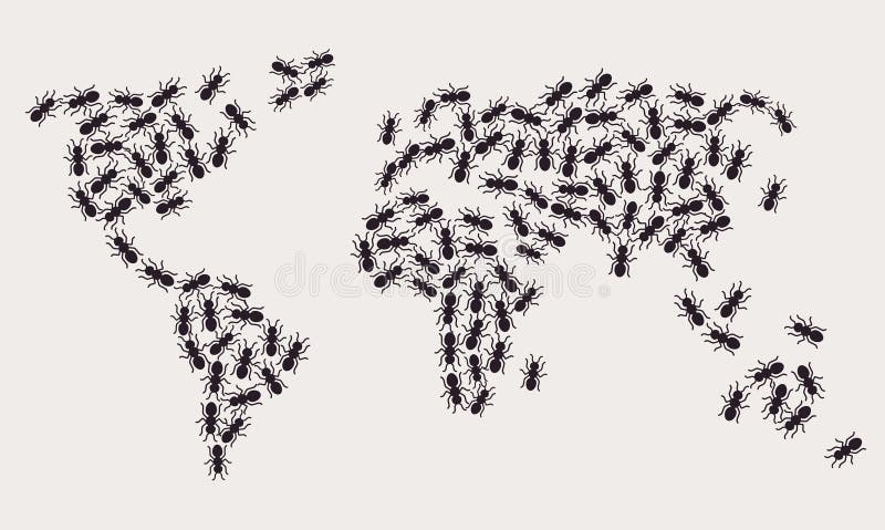 Black Ants in the Shape of World Map Stock Vector - Illustration of stylized, insect: 317077760