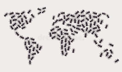 Black Ants in the Shape of World Map Stock Vector - Illustration of ...