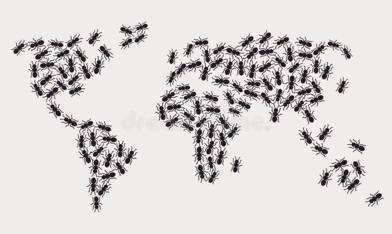 Black Ants in the Shape of World Map Stock Vector - Illustration of ...