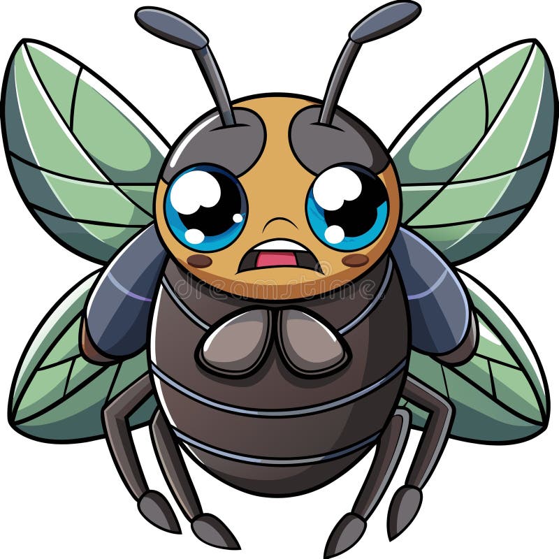 Black Aphid Bug Cries Vector Kawaii Stock Vector - Illustration of ...