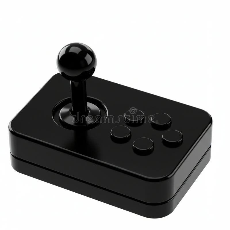 Black Arcade Joystick with a Spherical Handle and Four Round Buttons ...