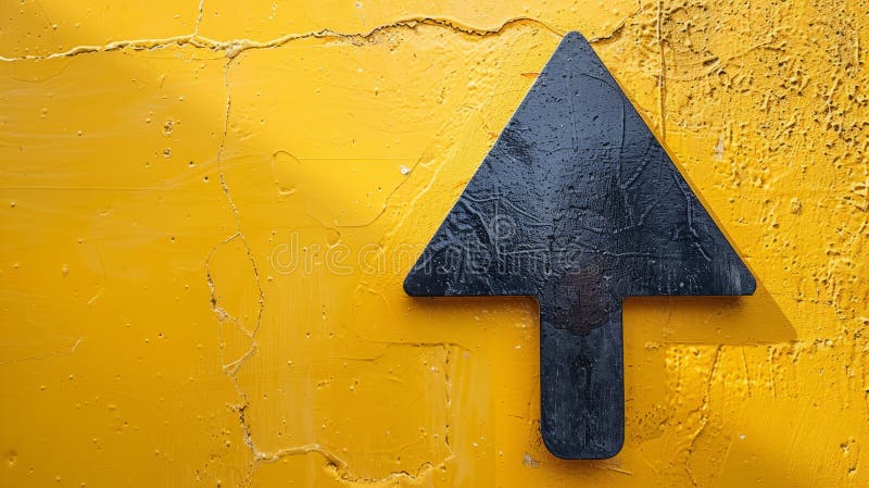 Black Arrow Pointing Up on a Yellow Textured Wall. Stock Image - Image ...