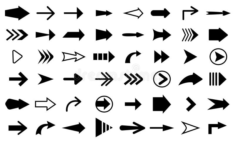 Black Arrows Icons, Forward Pointer Graphic Collection. Slim Arrow ...