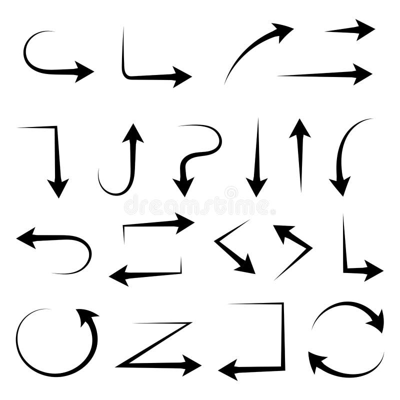 Set Of Arrows. Simple Thin Black Line Arrow Design. Flat Vector Icons ...