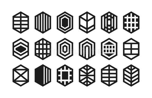 Black Assorted Isolated Thick Outline Pointy Hexagon Shapes Emblems Icons Set Design Elements On