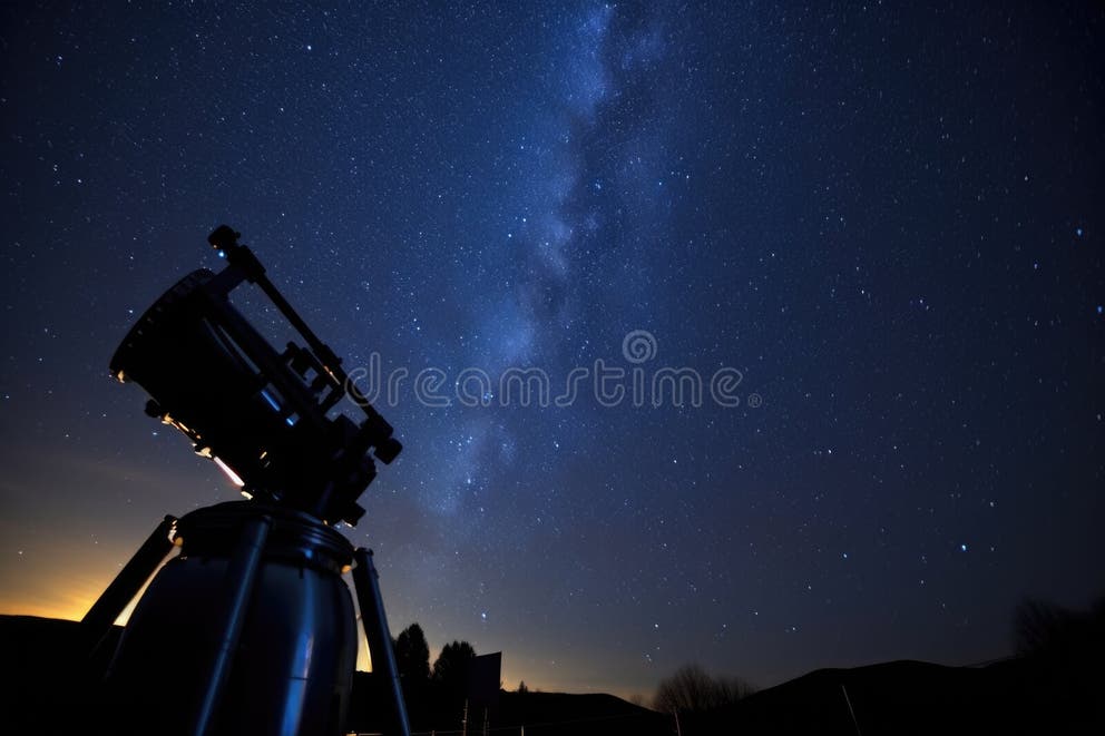 A Black Astronomical Telescope Facing the Starry Night Sky Stock Photo ...