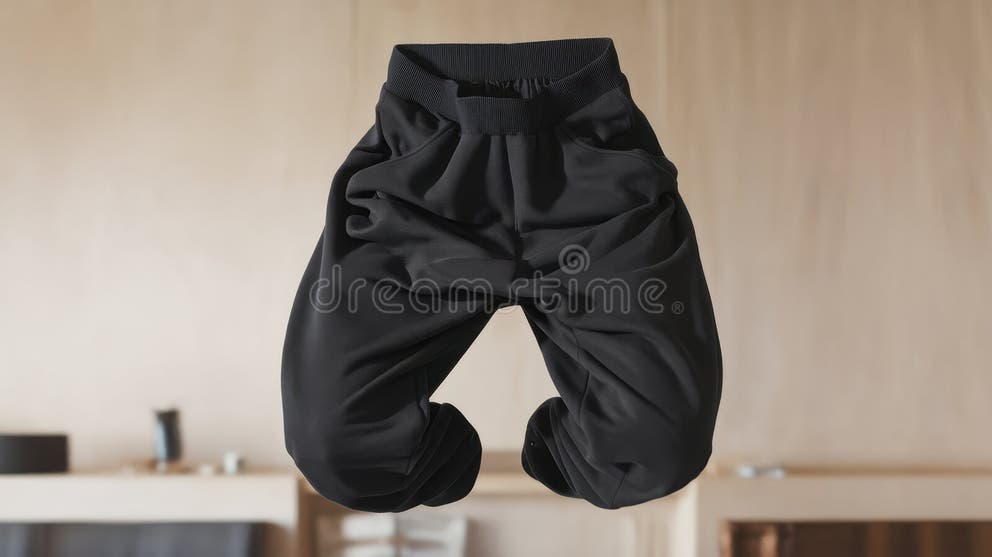 Black Athletic Pants Floating in a Modern Interior Setting. Stock ...