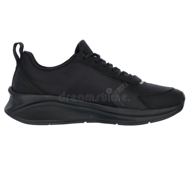 Black Athletic Shoe Side View Stock Photo - Image of running, sleek ...