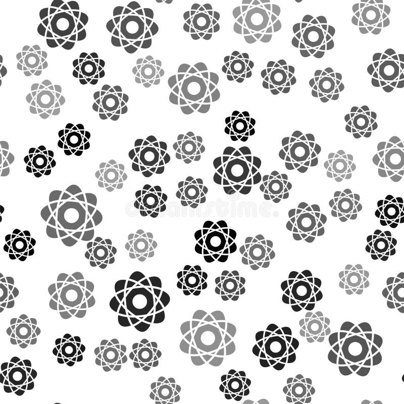Black Atom Icon Isolated Seamless Pattern on White Background. Symbol ...