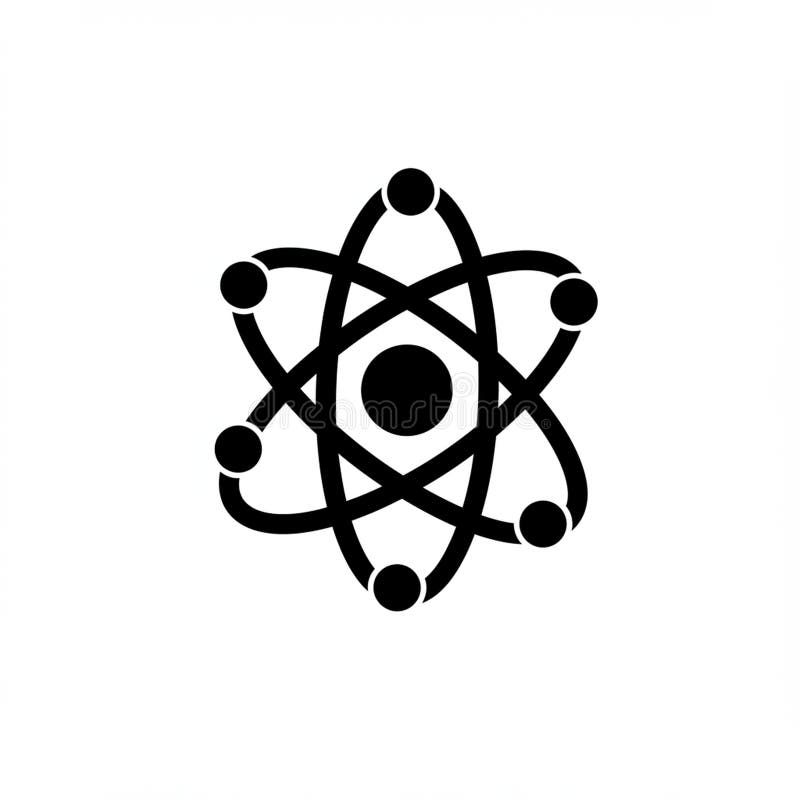 Black Atom Symbol with a Central Circular Nucleus and Five Orbiting ...