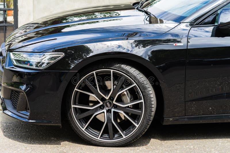Black Audi A7 S Line Details, Close Up of Audi Wheels in Bucharest ...