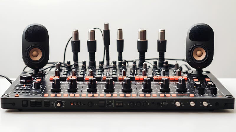 Black Audio Interface with Studio Monitors Stock Illustration ...