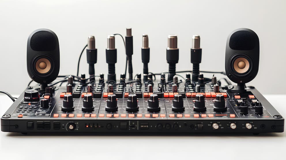 Black Audio Interface with Studio Monitors Stock Illustration ...