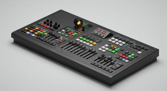 Black Audio Mixing Console with Multiple Controls on White Background ...