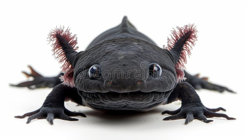 Black Axolotl Crawling on White Surface Close To Camera Stock Photo ...