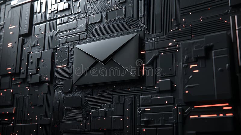 Black Background with an Abstract Technology Background and a Mail ...