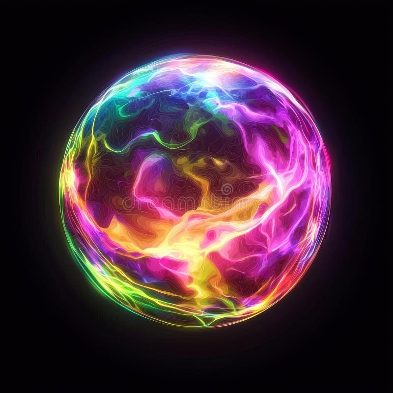 On a Black Background, a Ball with Liquid Electricity and a ...