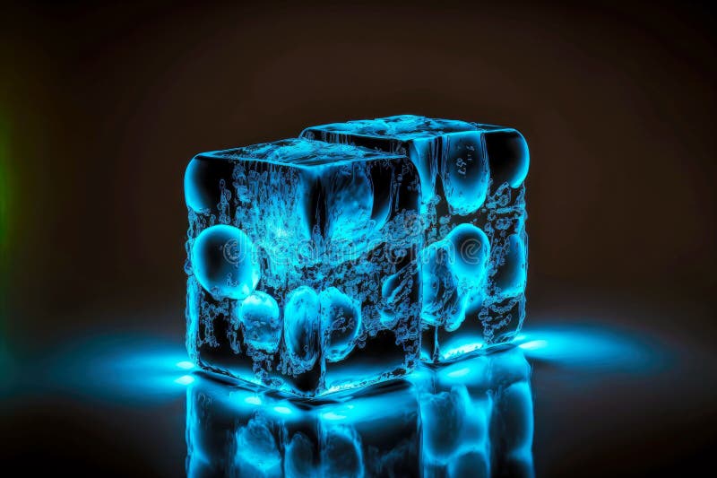 Black Background with Beaful Illuminated Blue Ice Cubes Stock ...