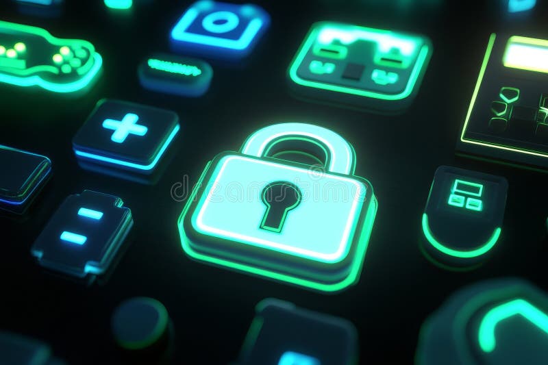 On a Black Background with a Blue Glow Effect, There is a Padlock ...