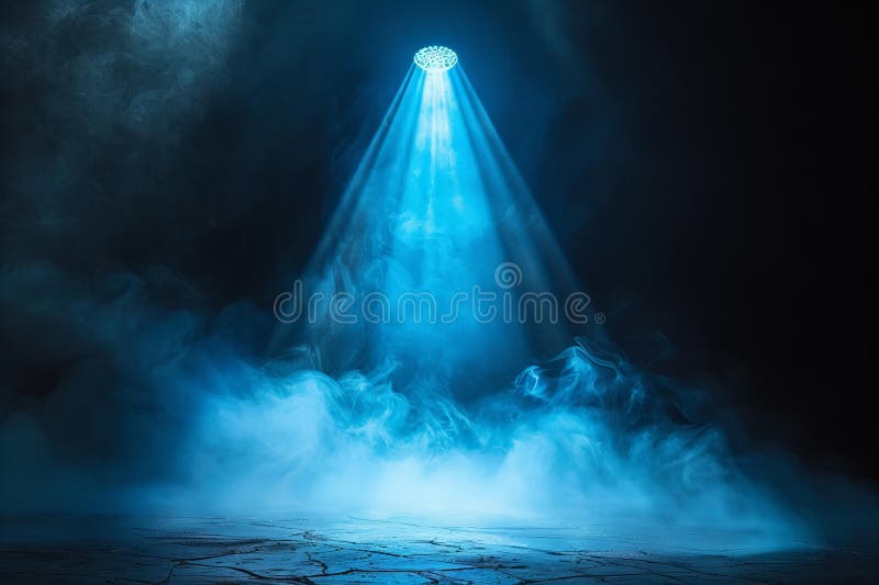 Black Background with Blue Spotlight Shining Down, Fog on the Ground ...