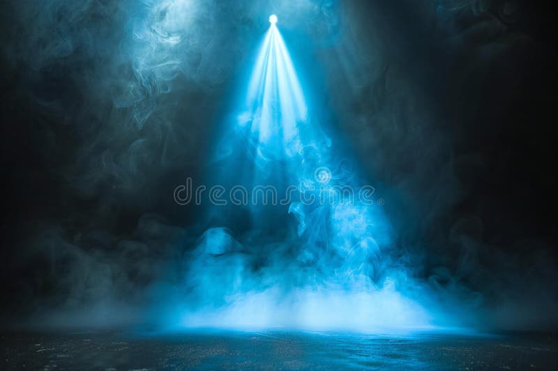 Black Background with Blue Spotlight Shining Down, Fog on the Ground ...