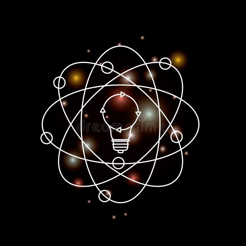 Black Background with Brightness of Silhouette Light Bulb and Atom ...