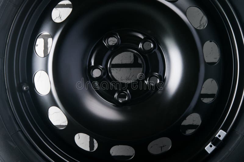 Black Background, Center of the Metal Disc of the Car Wheel Stock Image ...