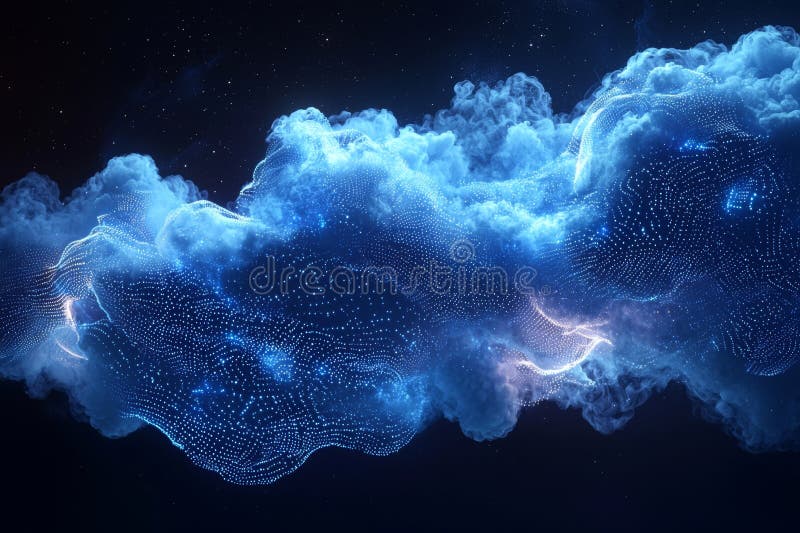 A Black Background with a Cloud Made of Blue Glowing Binary Code ...