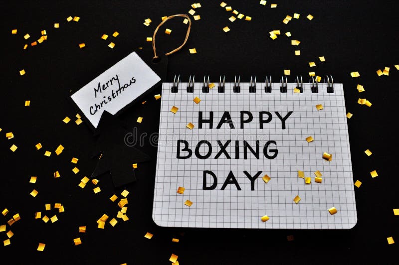 Black Background with Confetti and Happy Boxing Day Write Stock Photo ...