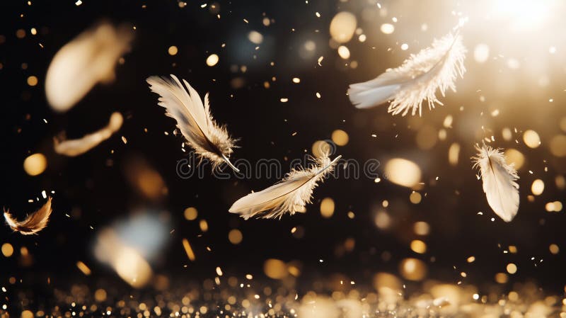 Black Background with Feathers Falling from the Sky, Dark and Light ...