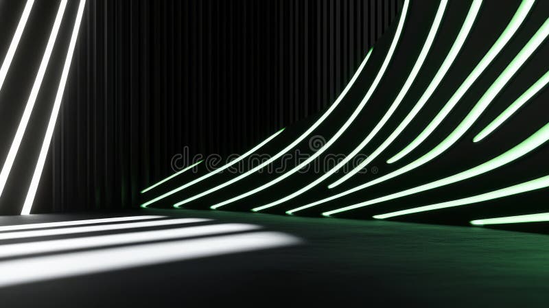 A Black Background Features Abstract Green Lines that Converge at a ...