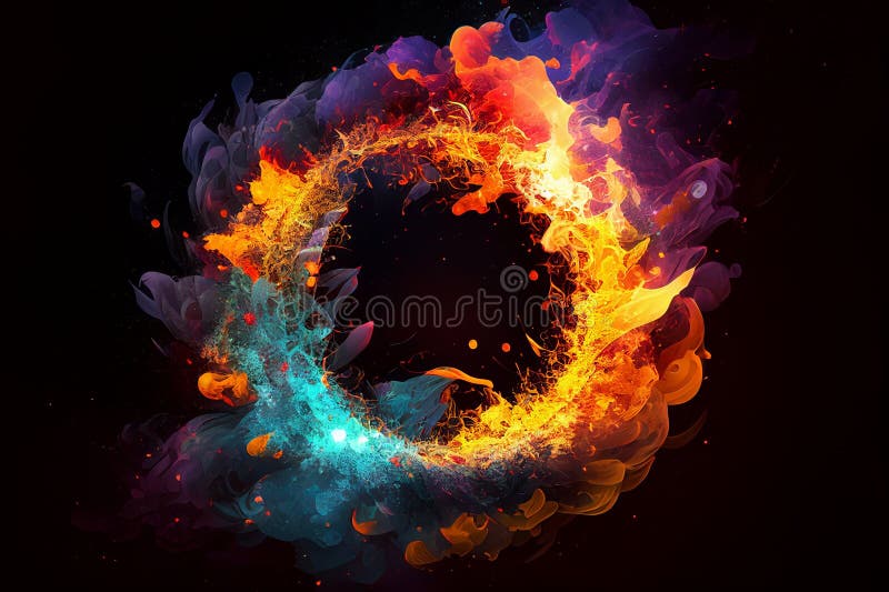 On a Black Background, a Fiery Explosion with Multi-colored Particles ...