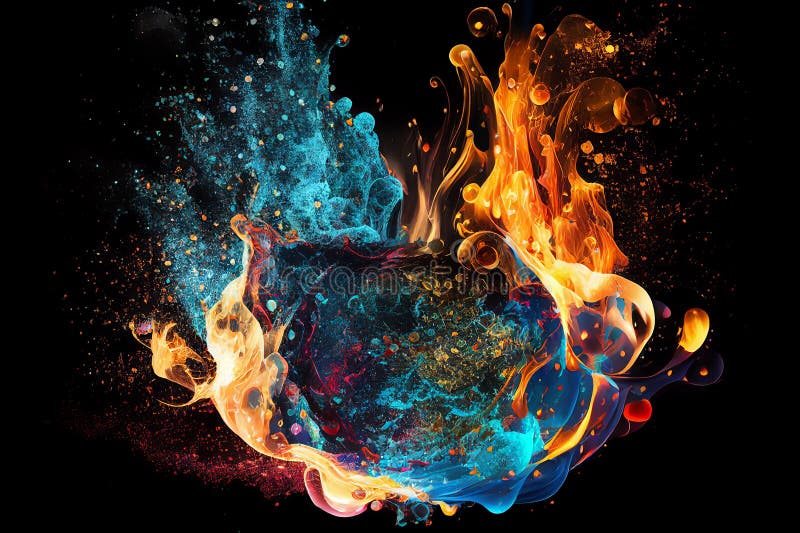 On a Black Background, a Fiery Explosion with Multi-colored Particles ...