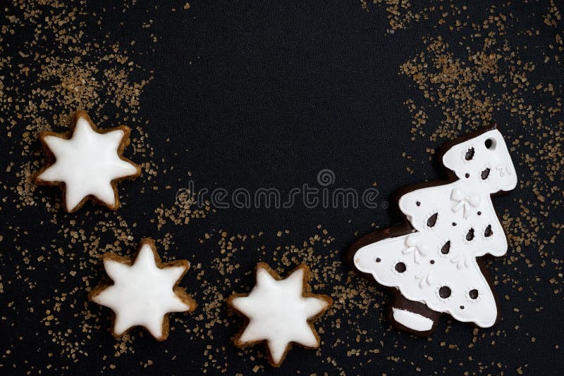 Black Background with Figured Gingerbread, Closeup Stock Photo - Image ...