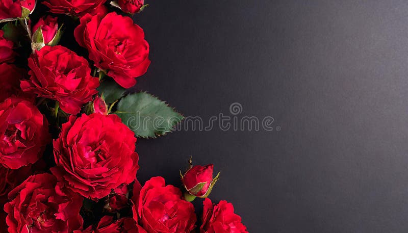 Black Background with a Free Space and Red Rose on the Side. Generative ...