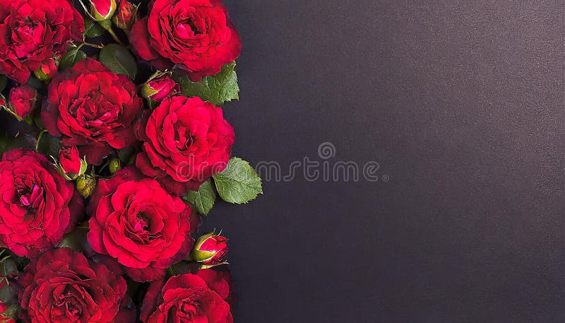 Black Background with a Free Space and Red Rose on the Side. Generative ...