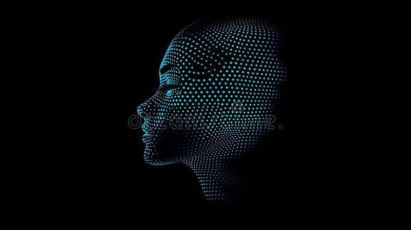 Black Background with Futuristic Blue Dots Forming a User Profile Icon ...