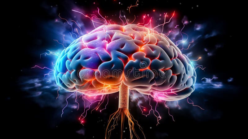 Black Background with a Galaxy Colored Brain with Colored Lighting ...