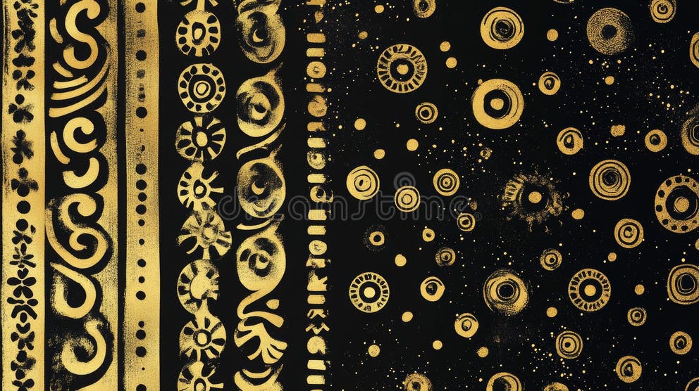 Black Background with a Gold Abstract Pattern in Textile Design Stock ...