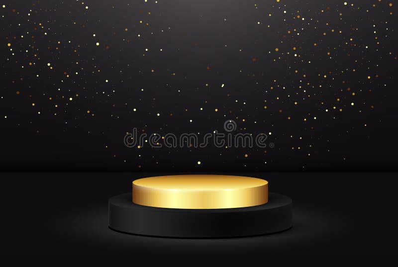 Black Background with Gold Glitter. Round Podium in Black and Gold for ...