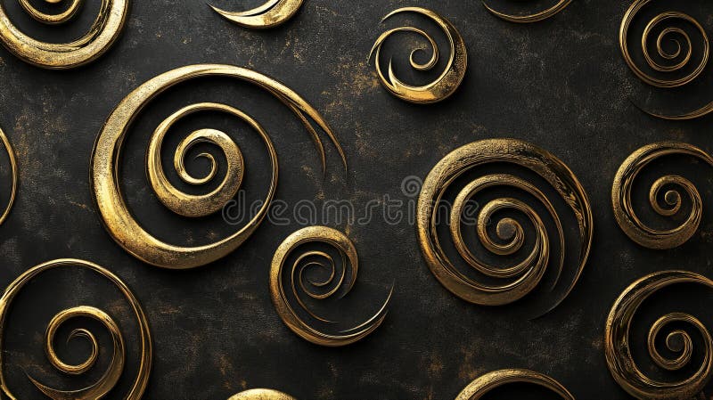 A Black Background with Gold Spiral Designs. the Intricate Gold ...