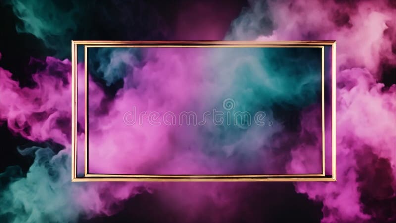 A Golden Rectangular Double Frame and Slowly Moving Pink-green Smoke on ...