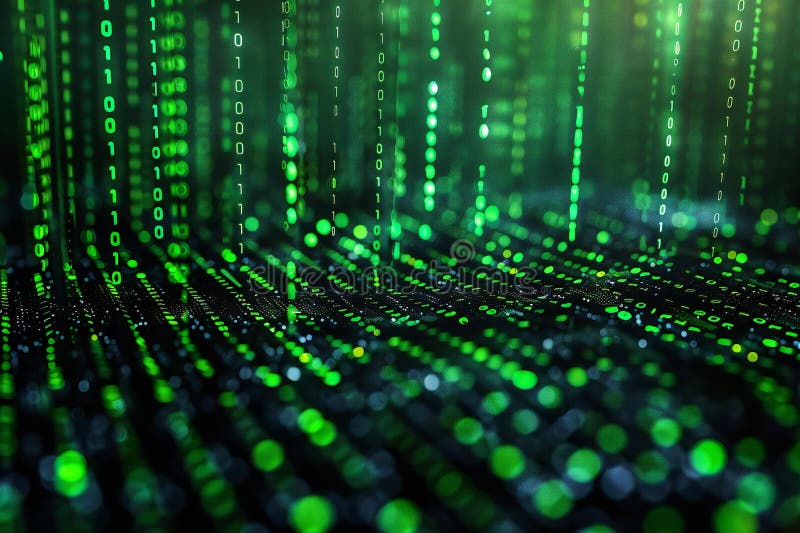 Black Background with Green Matrix Code. the Texture of the Binary Numbers is Vertical and ...