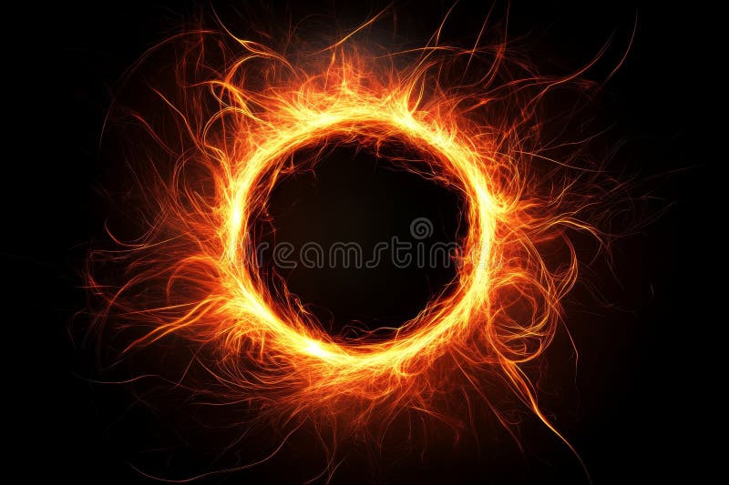 A Black Background Isolates an Abstract Fire Ring that Forms a ...