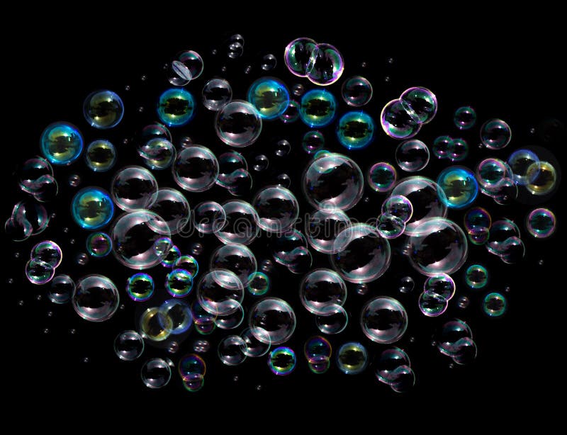Black Background and Many Bubbles. Small and Big Bubbles Float in the ...